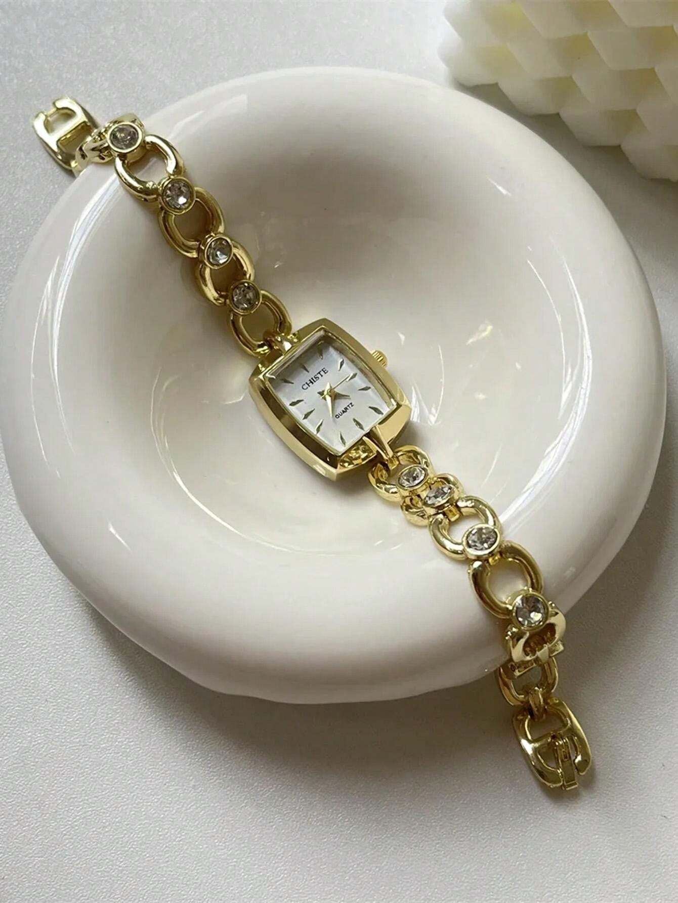 Shein 1 pièce Montre à quartz vintage avec cadran carré minimaliste et
